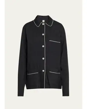 TOTEME Piped Silk Pj Top - Black