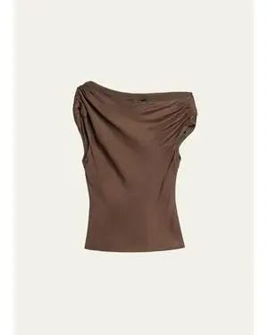 TOCCIN Veda Draped Off-the-shoulder Top - Coffe