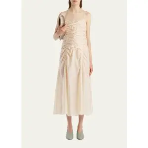 Khaite Raina Sleeveless Ruched Midi Dress