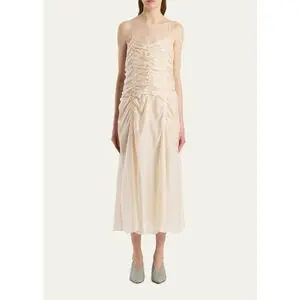 Khaite Raina Sleeveless Ruched Midi Dress