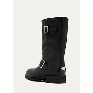 JIMMY CHOO Biker Mid Leather Mid-calf Boots - Black