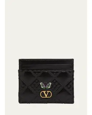 Valentino Garavani Leather Vlogo Butterfly Card Holder