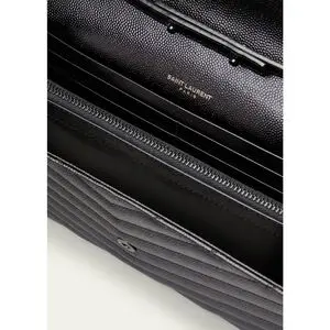 Saint Laurent Cassandre Monogram Large Wallet On Chain In Grained Leather
