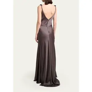 Victoria Beckham Asymmetric Draped Sleeveless Satin Midi Dress - Ore