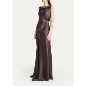 Victoria Beckham Asymmetric Draped Sleeveless Satin Midi Dress - Ore