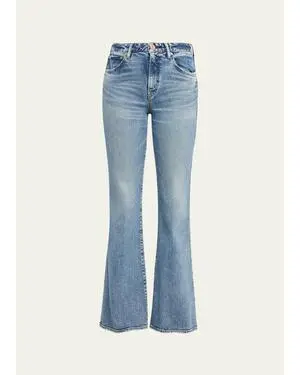 Moussy Vintage Washed Denim Mid-rise Flared Jeans - Light Blue