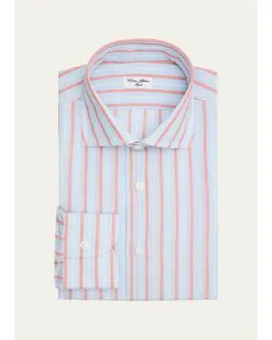 Cesare Attolini Multi-stripe Linen And Cotton Dress Shirt - Blue