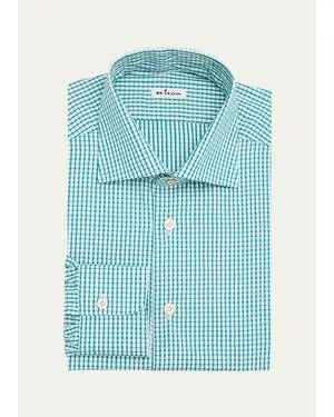 Kiton Micro-check Cotton Dress Shirt - Teal