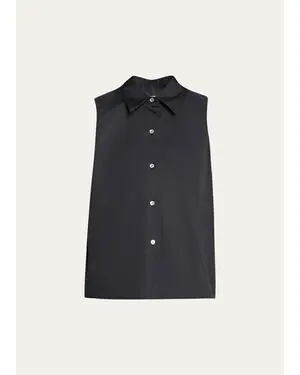 Vince Sleeveless Buttoned Poplin Top - Ink