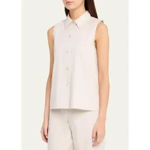 Vince Sleeveless Buttoned Poplin Top - Oyster