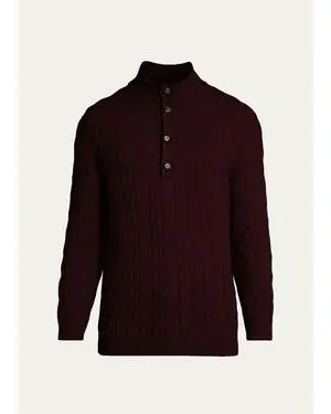 Kiton 3-ply Cashere Cable Knit Mock Neck Sweater - Ruby/burgundy