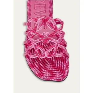 Loewe X Paula's Ibiza Petal Anagram Crochet Flat Slide Sandals - Orchid