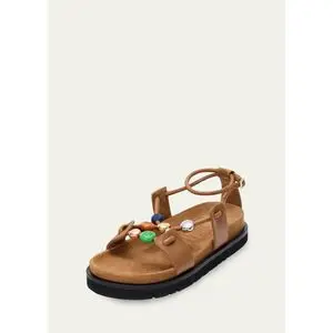 Loewe X Paula's Ibiza Anagram Pebble Bead Leather Sandals