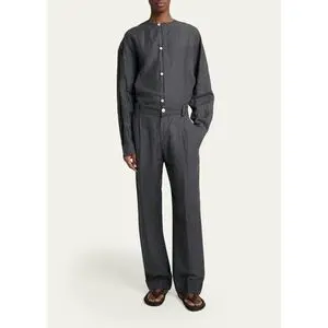 Jacquemus Linen Hairline Stripe Pleated Trousers