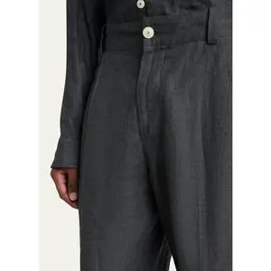 Jacquemus Linen Hairline Stripe Pleated Trousers
