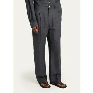 Jacquemus Linen Hairline Stripe Pleated Trousers