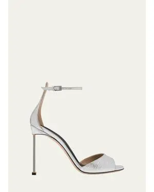 TOM FORD 105mm Embossed Metallic Leather Ankle-strap Sandals - Silver