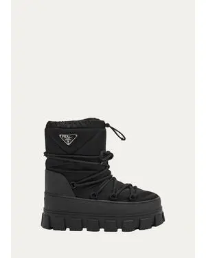 Prada Triangle Logo Lug-sole Nylon Snow Boots
