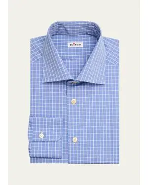 Kiton Cotton Grid Check Dress Shirt - Blue