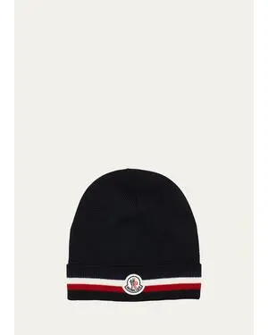 Moncler Tricolor Logo Beanie - Navy