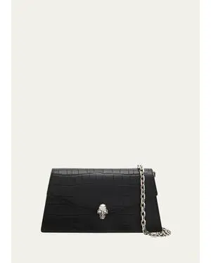 Alexander McQueen Skull Mini Croc-embossed Leather Top-handle Bag - Black/silver