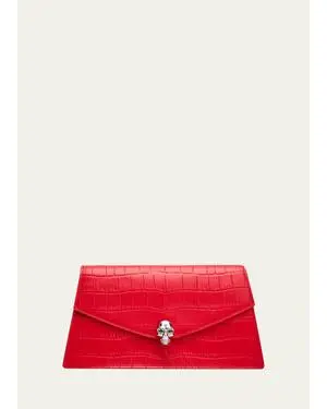 Alexander McQueen Skull Mini Croc-embossed Leather Top-handle Bag - Red