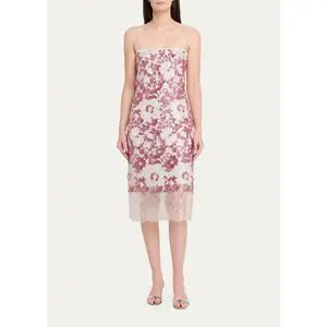 Costarellos Biona Sleeveless Sequined Metallic Lace Midi Dress