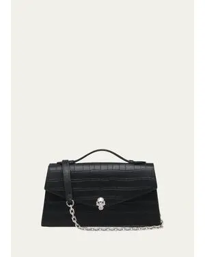 Alexander McQueen Skull Top-handle Bag In Croc-effect Leather