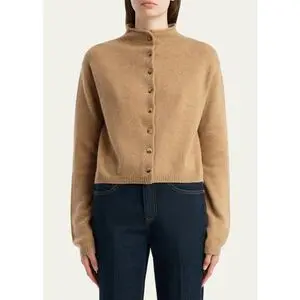 Khaite Annora Funnel-neck Wool-cashmere Cardigan