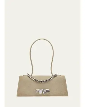 Alexander McQueen Jewelled Croc-embossed Suede Top-handle Bag