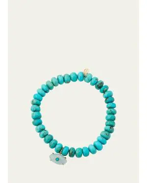 SYDNEY EVAN 14k Carved Aquamarine Evil Eye On Turquoise Stretch Bracelet - Blue