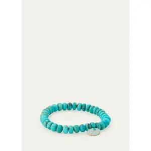 SYDNEY EVAN 14k Carved Aquamarine Evil Eye On Turquoise Stretch Bracelet