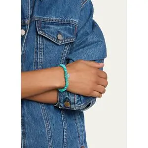 SYDNEY EVAN 14k Carved Aquamarine Evil Eye On Turquoise Stretch Bracelet