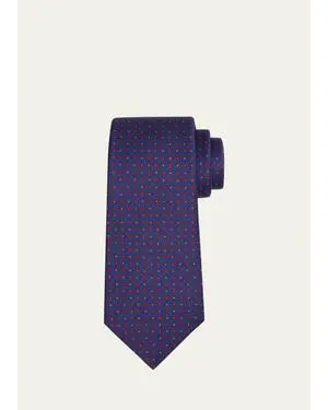 Kiton Micro-dots Silk Sevenfold Tie Blue/red