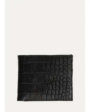 ABAS Matte Alligator Leather Bifold Wallet W/ Id Window - Black