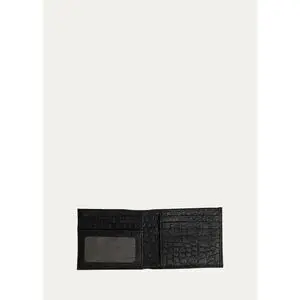 ABAS Matte Alligator Leather Bifold Wallet W/ Id Window - Black
