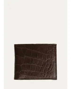 ABAS Matte Alligator Leather Bifold Wallet W/ Id Window - Brown