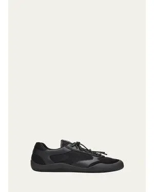Prada Speedrock Leather And Mesh Sneakers - Nero