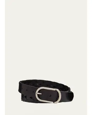 Brunello Cucinelli Braided Smooth Calfskin Round-buckle Belt - Black