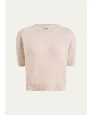 Khaite Shimmering Cashmere Short-sleeve Crewneck Sweater - Dusty Rose