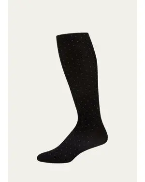 Pantherella Gadsbury Pindot Crew Socks - Black