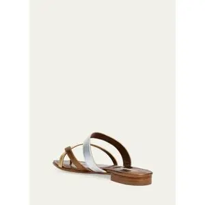 Manolo Blahnik Susa Metallic Leather Crisscross Flat Sandals