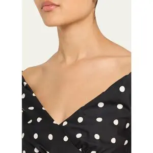 SELF-PORTRAIT Polka-dot Gathered Off-shoulder Mini Dress - Black