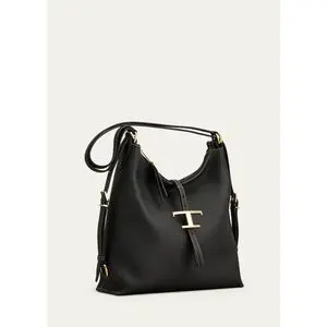 TOD'S T Timeless Grain Leather Shoulder Bag - Nero