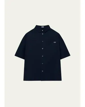 Loewe Short-sleeve Heavy Cotton Button-front Shirt - Dark Navy