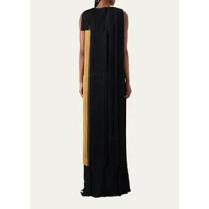 Akris Colorblock Oro Lienzo Fringe Column Gown