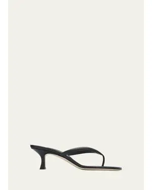 Manolo Blahnik 50mm Paterno Leather Thong Sandals - Black