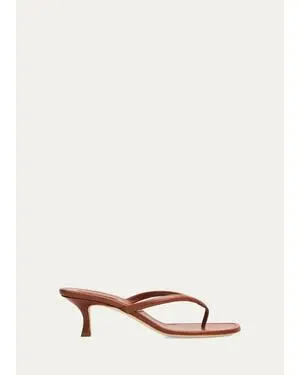 Manolo Blahnik 50mm Paterno Leather Thong Sandals - Medium Brown