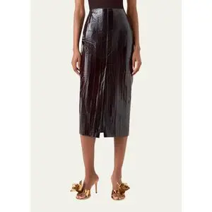 Akris Lacquered Eel Leather Slit Midi Pencil Skirt