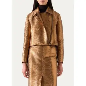 Akris Embroidered Lamé Nappa Leather Moto Jacket